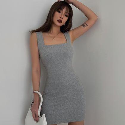 Square Neck Wide Strap Tank Top Dress on Luulla