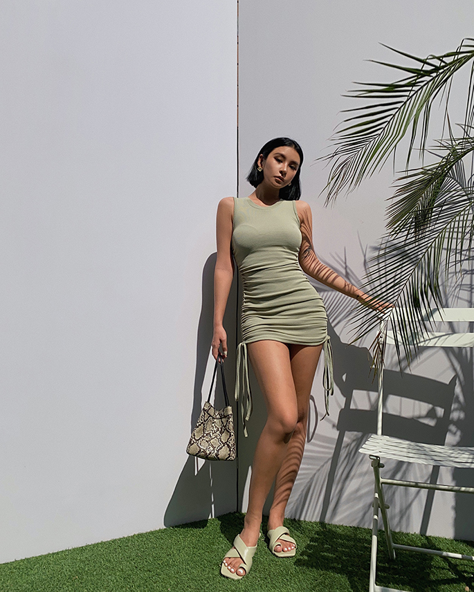 Drawstring Sleeveless Ruched Bodycon Dress on Luulla