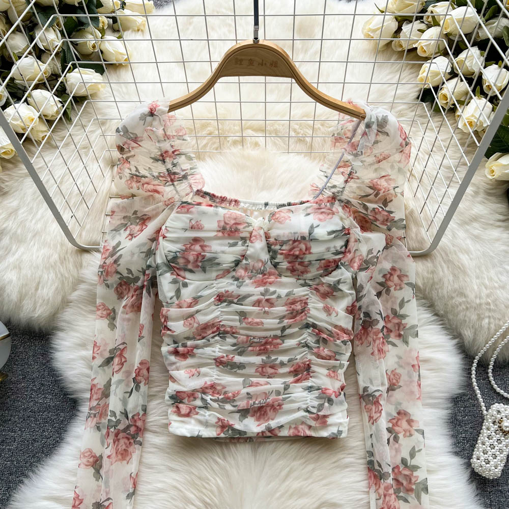 Long-sleeve Printed Crinkle Top on Luulla