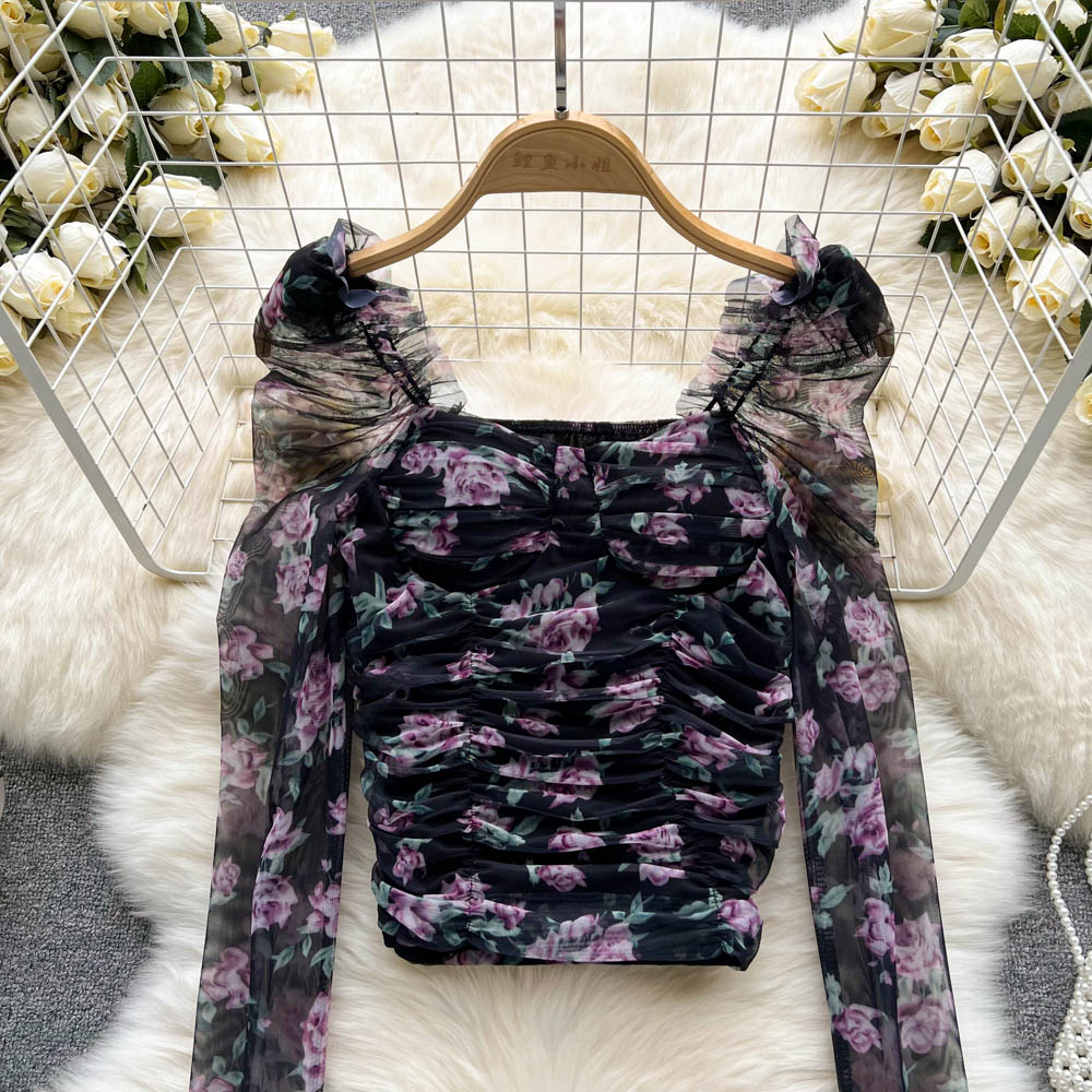 Long-sleeve Printed Crinkle Top on Luulla