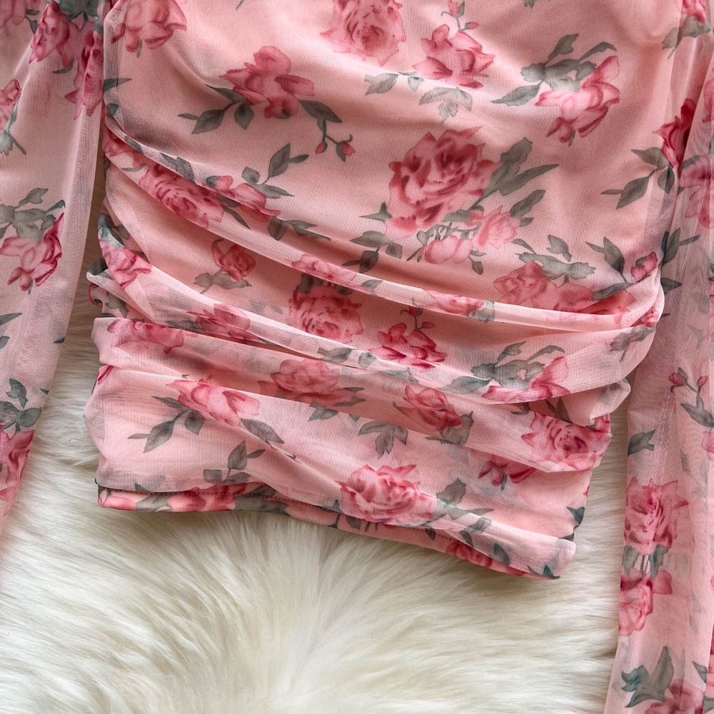 Long-sleeve Printed Crinkle Top on Luulla