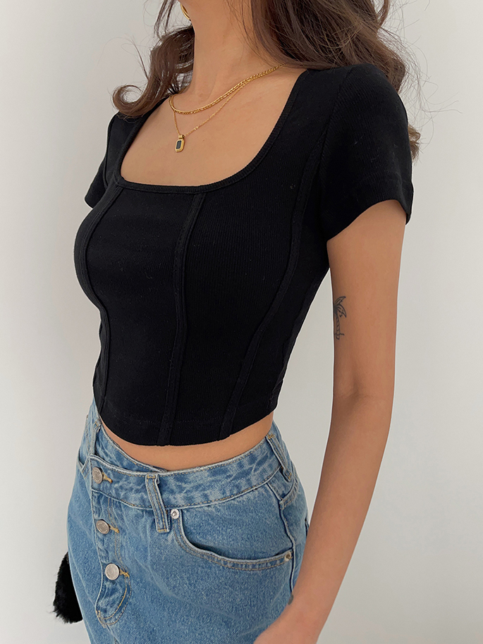 Sexy Low Cut U Neck Short Sleeve T-shirt Girl Short Top on Luulla