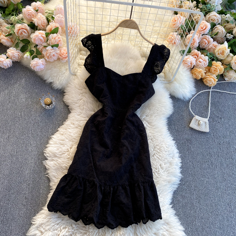 White Lace V-neck Backless Ruffle Dress on Luulla