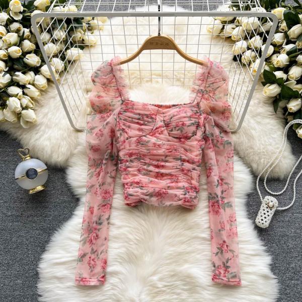 Long-sleeve Printed Crinkle Top on Luulla