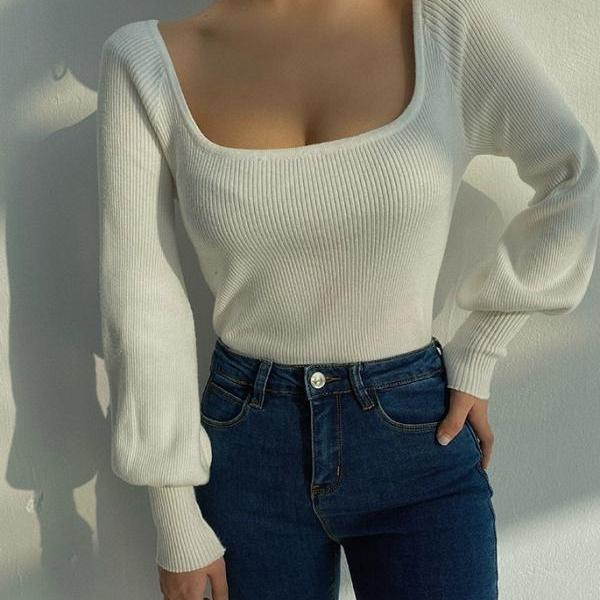 Square-neck Sweater Knitwear on Luulla