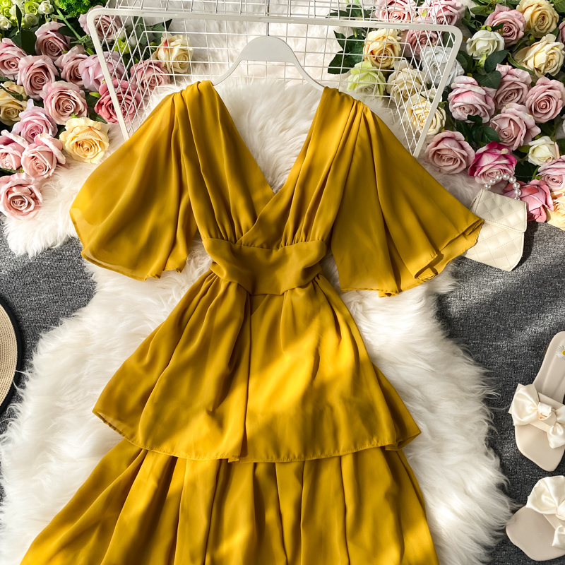 Sexy V-neck Backless Ruffle Dress on Luulla