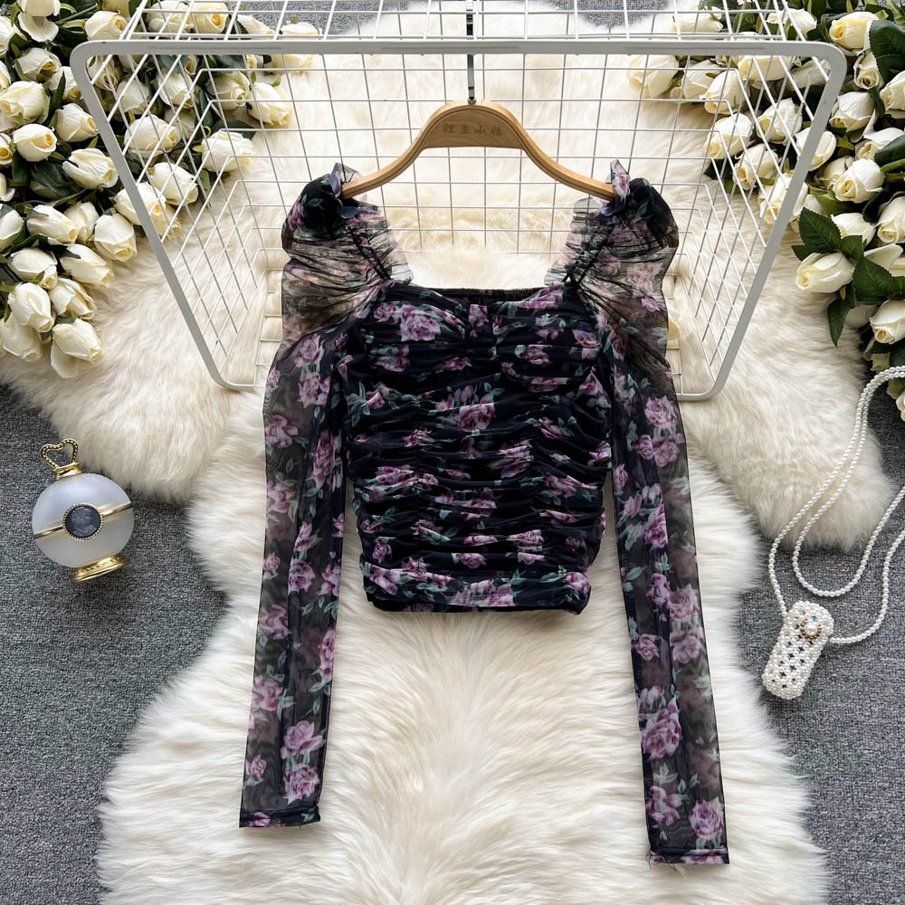 Long-sleeve Printed Crinkle Top on Luulla