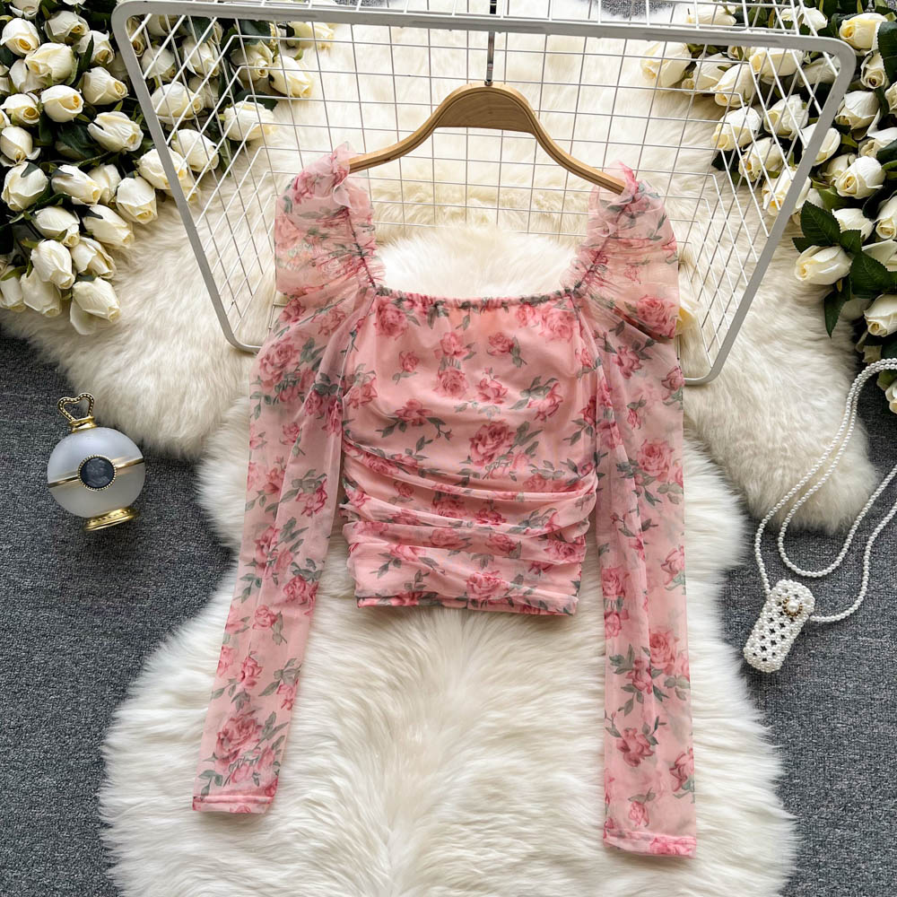 Long-sleeve Printed Crinkle Top on Luulla