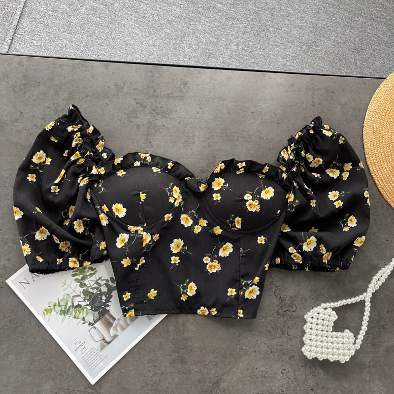 Floral Chiffon Cropped Top on Luulla