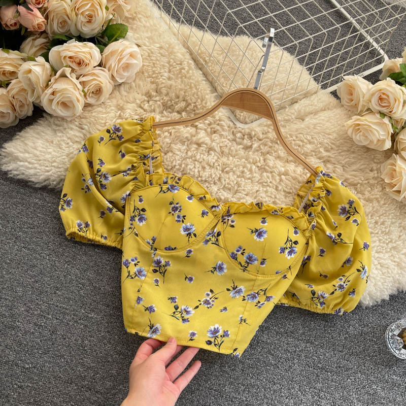 Floral Chiffon Cropped Top on Luulla