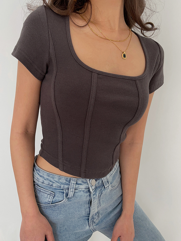 Sexy Low Cut U Neck Short Sleeve T-shirt Girl Short Top on Luulla