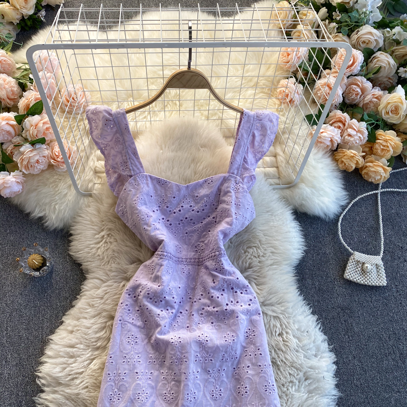 White Lace V-neck Backless Ruffle Dress on Luulla