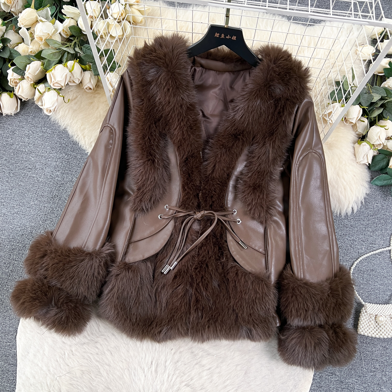 Light Luxury High Sense Faux Leather Jacket With Faux Fur on Luulla