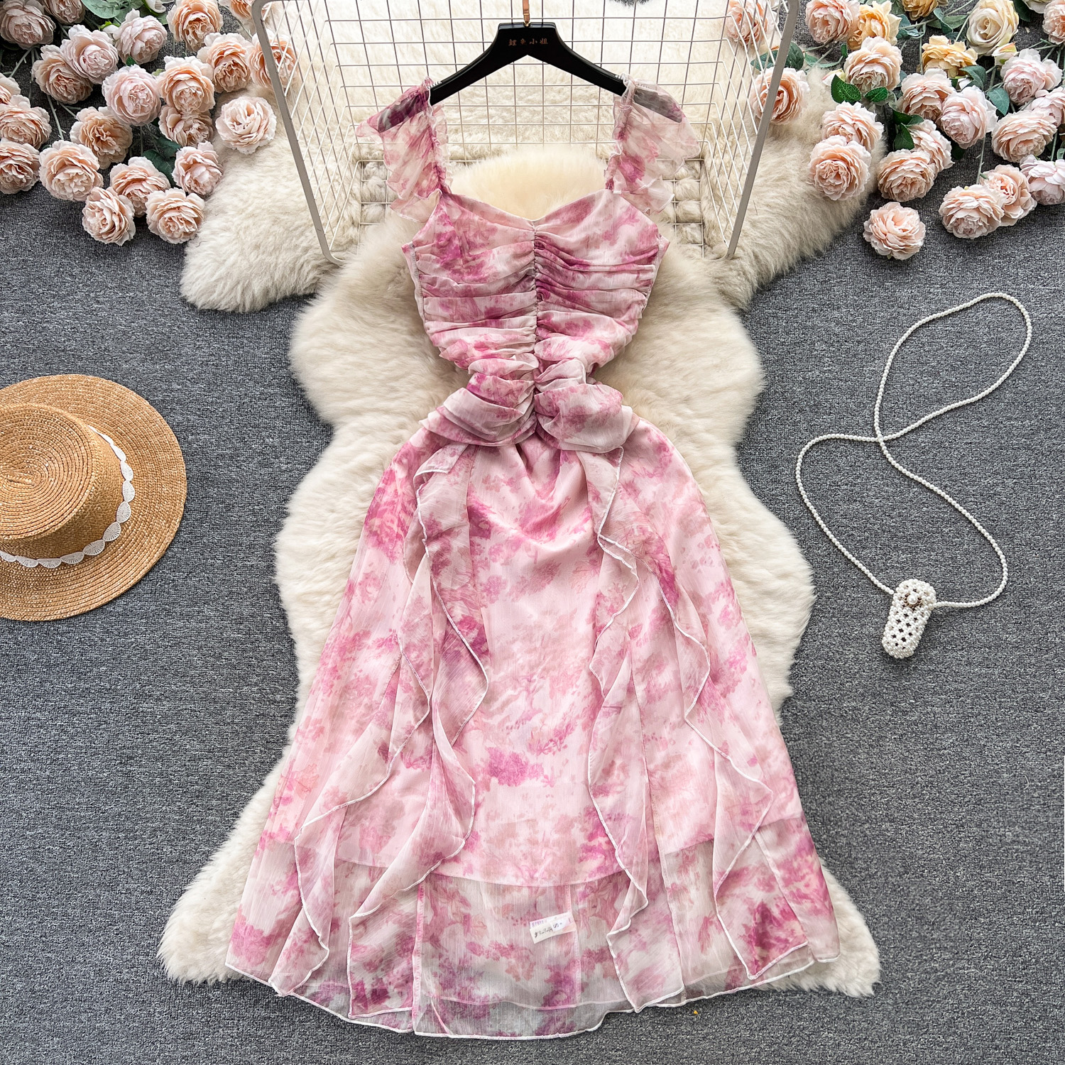 Vintage French Floral Fly-sleeve Ruffle Dress on Luulla